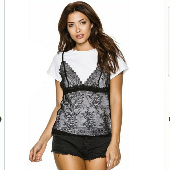 Topshop | Tops | Free People Black Lace Spaghetti Top W White T | Poshmark